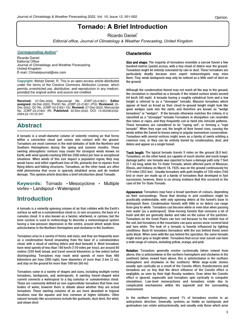 Tornado A Brief Introduction | PDF | Tornadoes | Weather Hazards