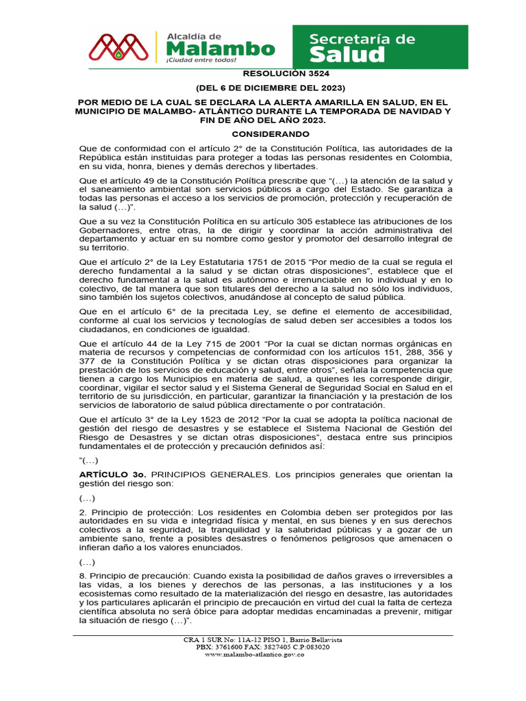 Alerta Amarilla en Salud Malambo 2023 | PDF | Riesgo | Accesibilidad