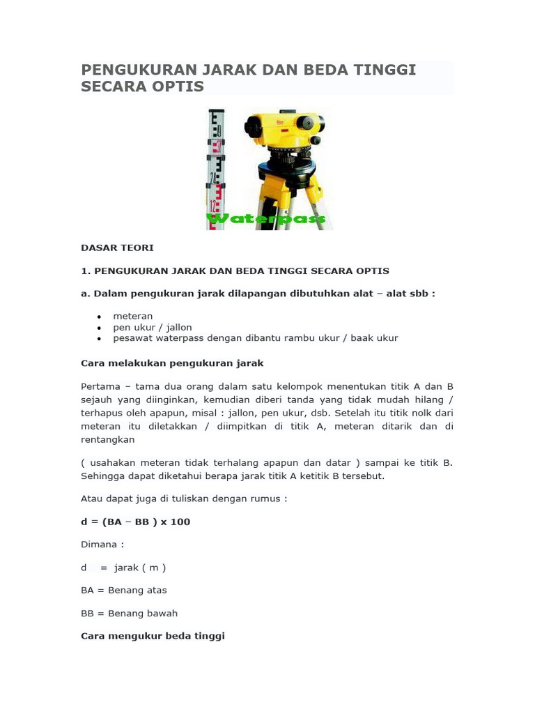 Pengukuran Jarak Dan Beda Tinggi Secara Optis | PDF