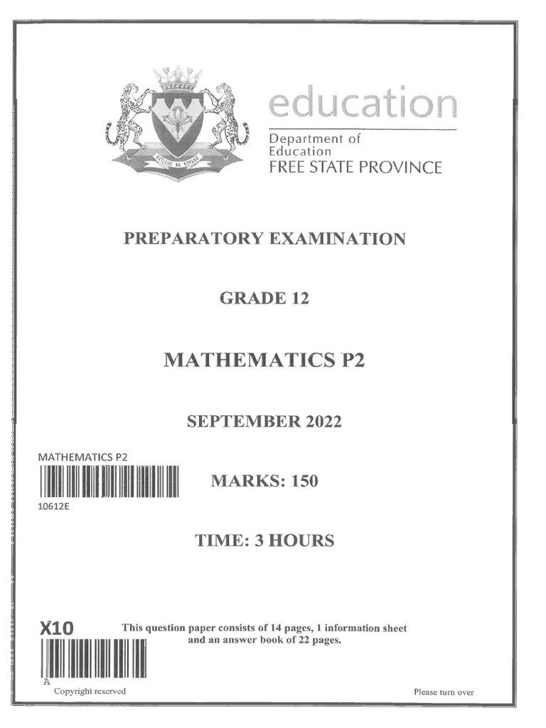 Mathematics p2 Prep Sept 2022 QP Eng | PDF