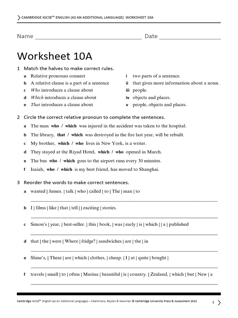 Igcse Eal 1ed TR Worksheets Unit10 | PDF | English Language | Pronoun