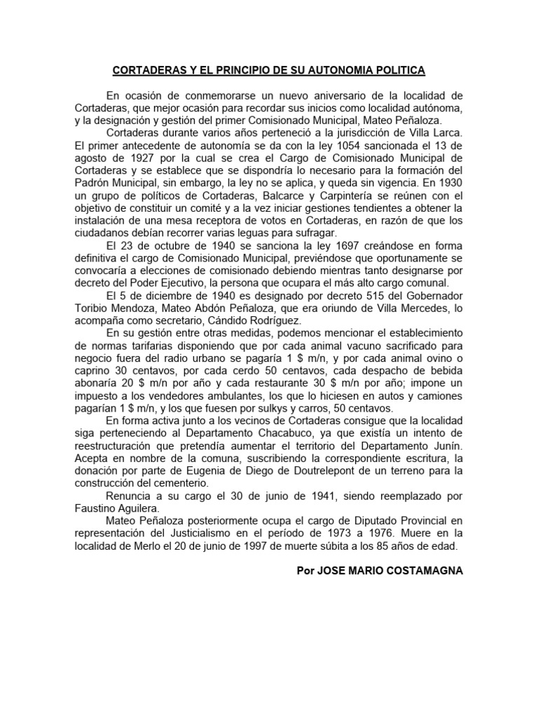 Cortaderas y El Principio de Su Autonomia Politica | PDF | Gobierno
