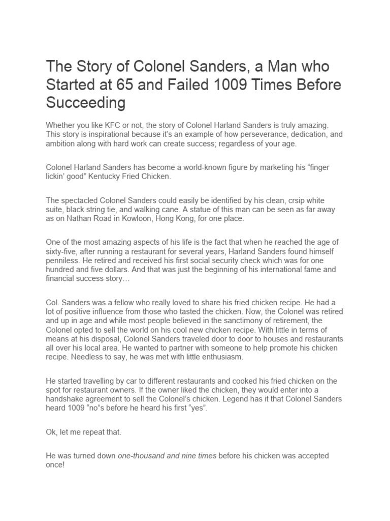 Colonel Sanders: Success After 65 | PDF | Foods