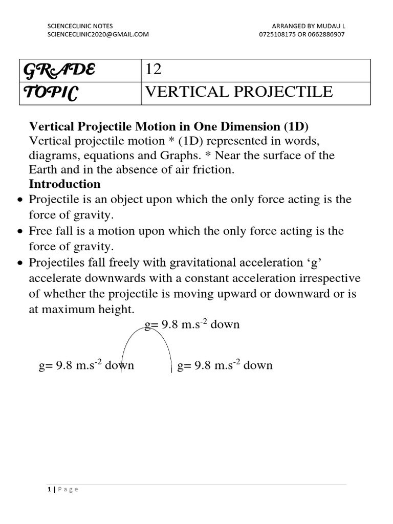 Grade 12 Vertical Projectile Motion Notes | PDF | Force | Velocity