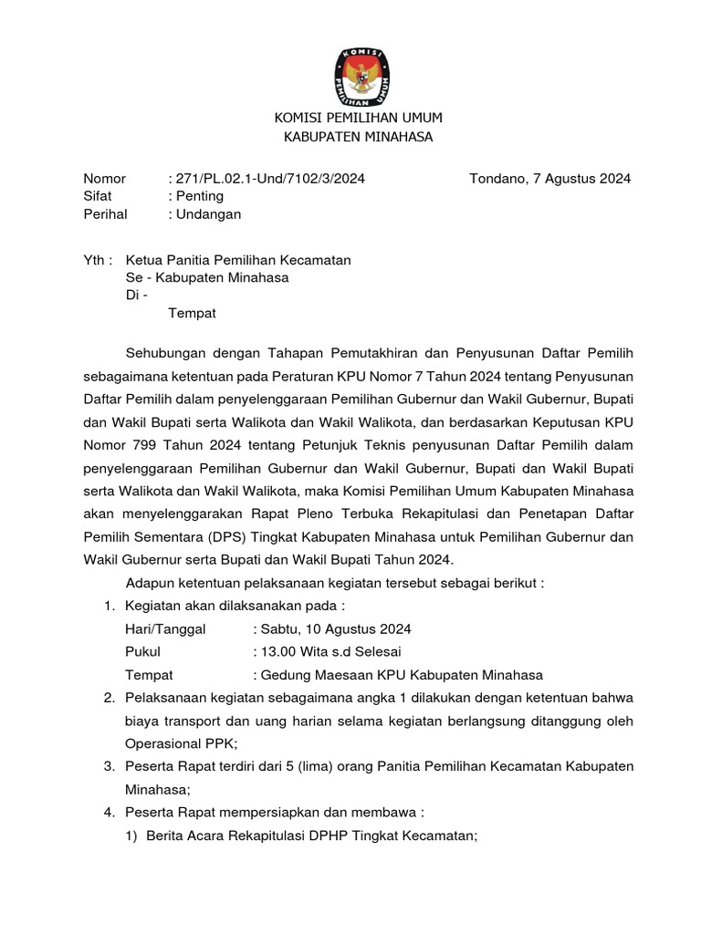 PPK - Undangan Pleno DPS | PDF