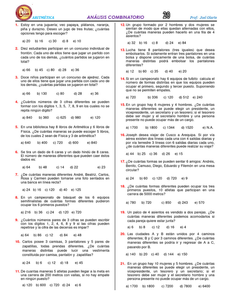 20 Análisis Combinatorio | PDF