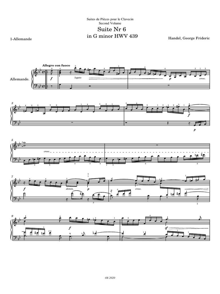Handel George Frideric Suite NR 9 in G Minor HWV 439 1-Allemande | PDF ...