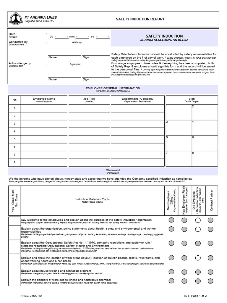 Safety Induction Report Rev1 | PDF | Labor Relations | Workplace
