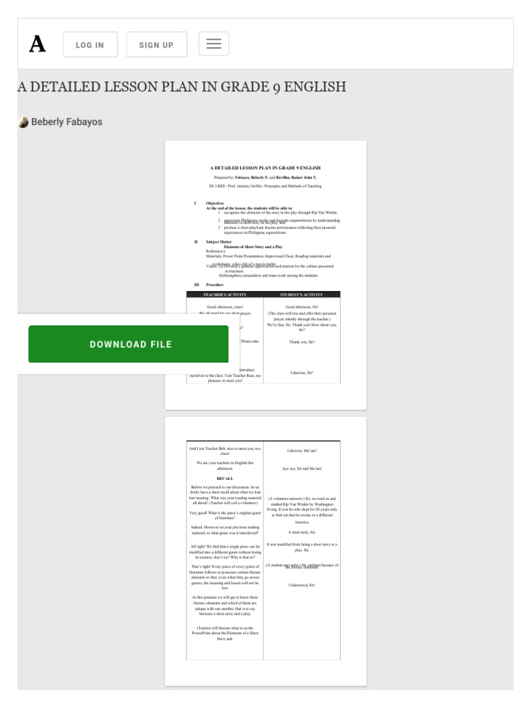 (DOC) A DETAILED LESSON PLAN IN GRADE 9 ENGLISH _ Beberly Fabayos ...