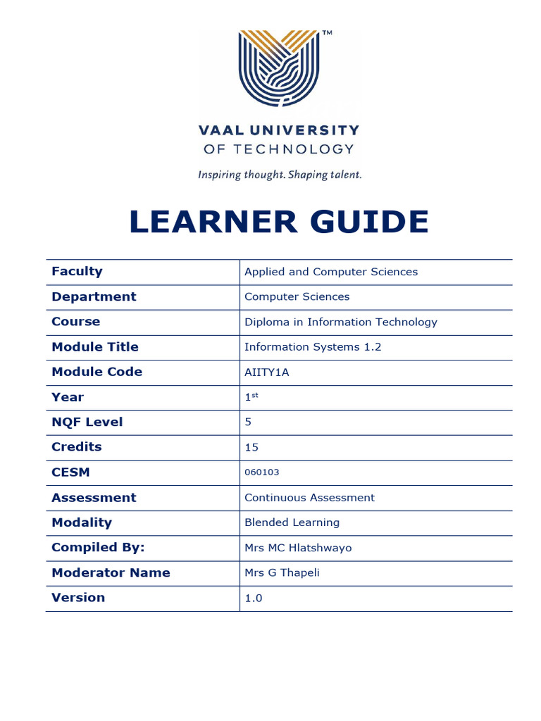 AIITY1A Learner Guide S2 - 2024 | PDF | Databases | Educational Assessment