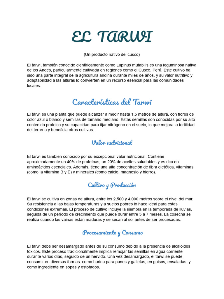 El Tarwi | PDF | Agricultura