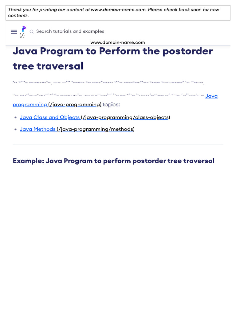 Java Program To Perform The Postorder Tree Traversal | PDF