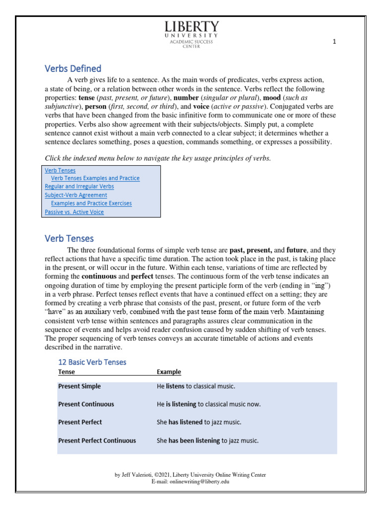 Verbs | PDF | Verb | Grammatical Tense