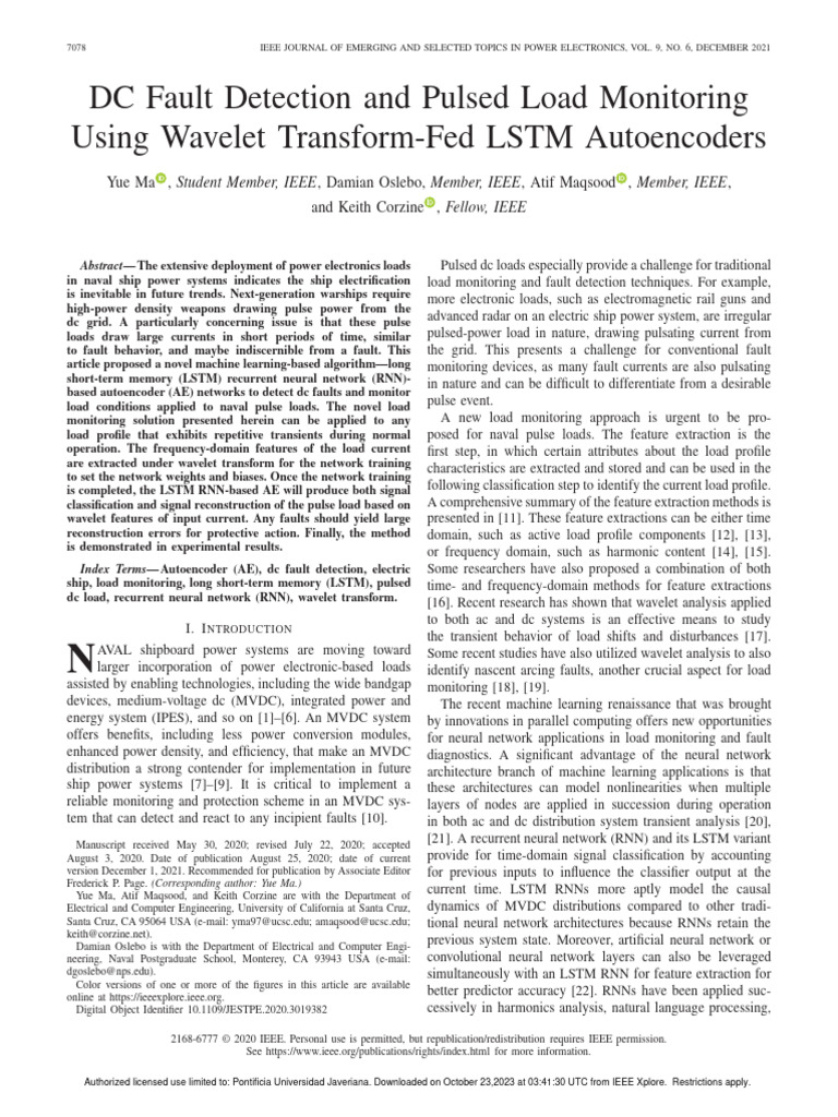 Dc Fault Detection And Pulsed Lo Pdf Wavelet Artificial Neural Network
