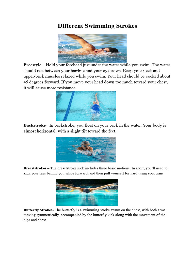 Different Swimming Strokes: Freestyle - Hold Your Forehead Just Under ...
