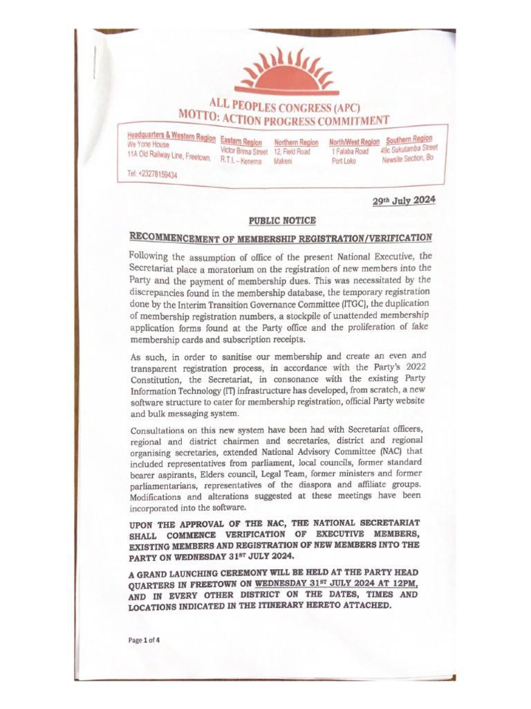 All Peoples Congress (Apc) | PDF