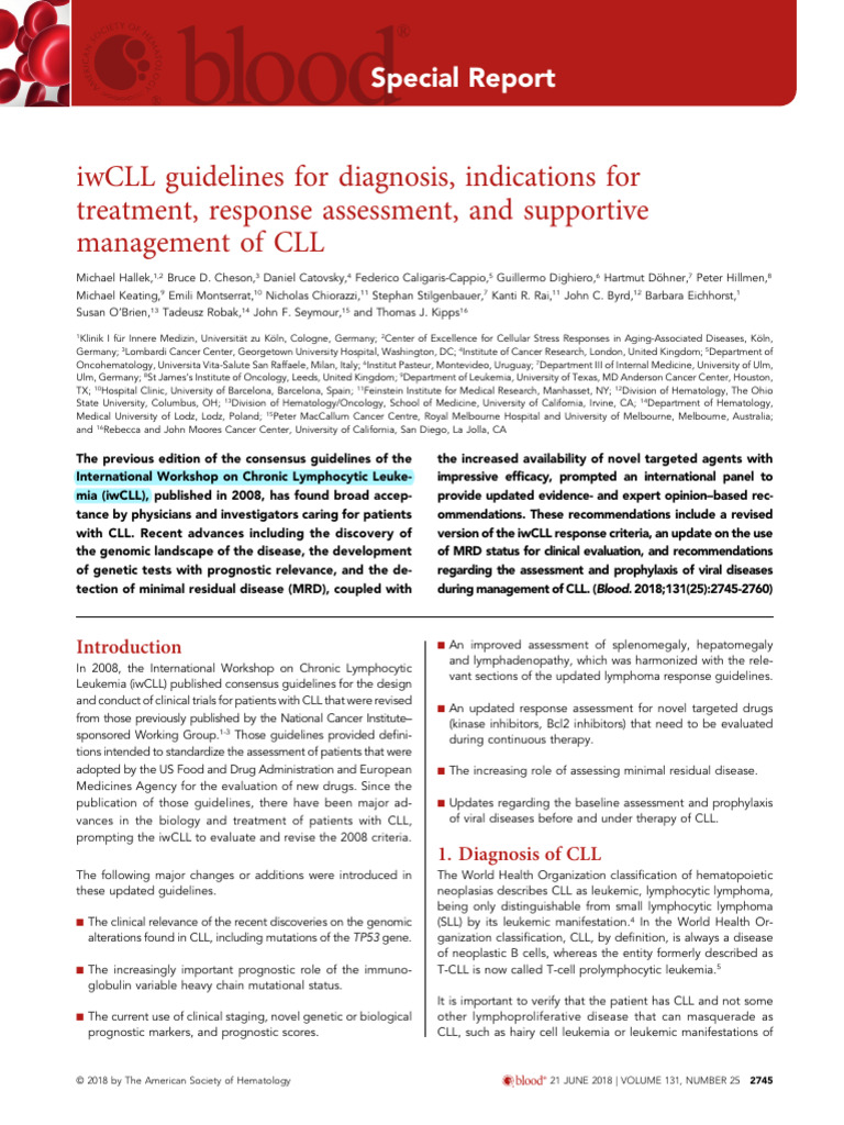 IwCLL Guidelines For Diagnosis, Indications For CLL 2018 Blood | PDF ...