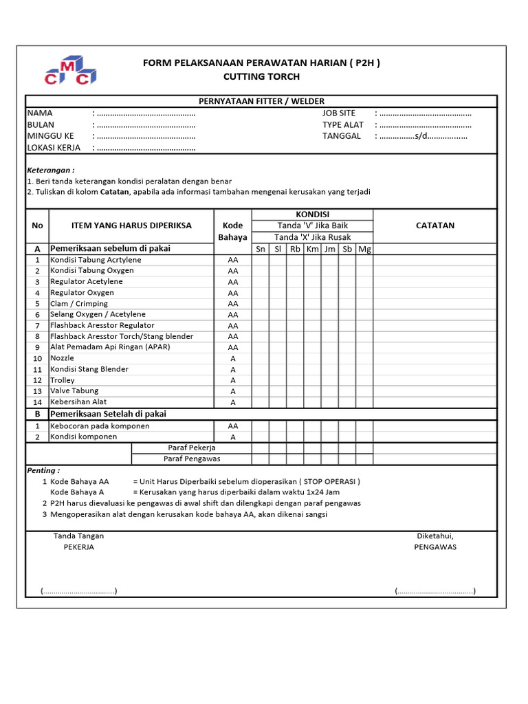 Form P2H Cutting Torch CMC | PDF
