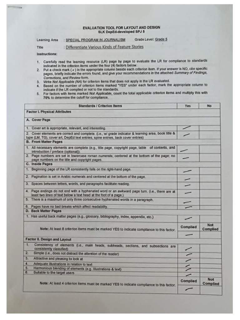 Evaluation Tool for Layout and Design | PDF