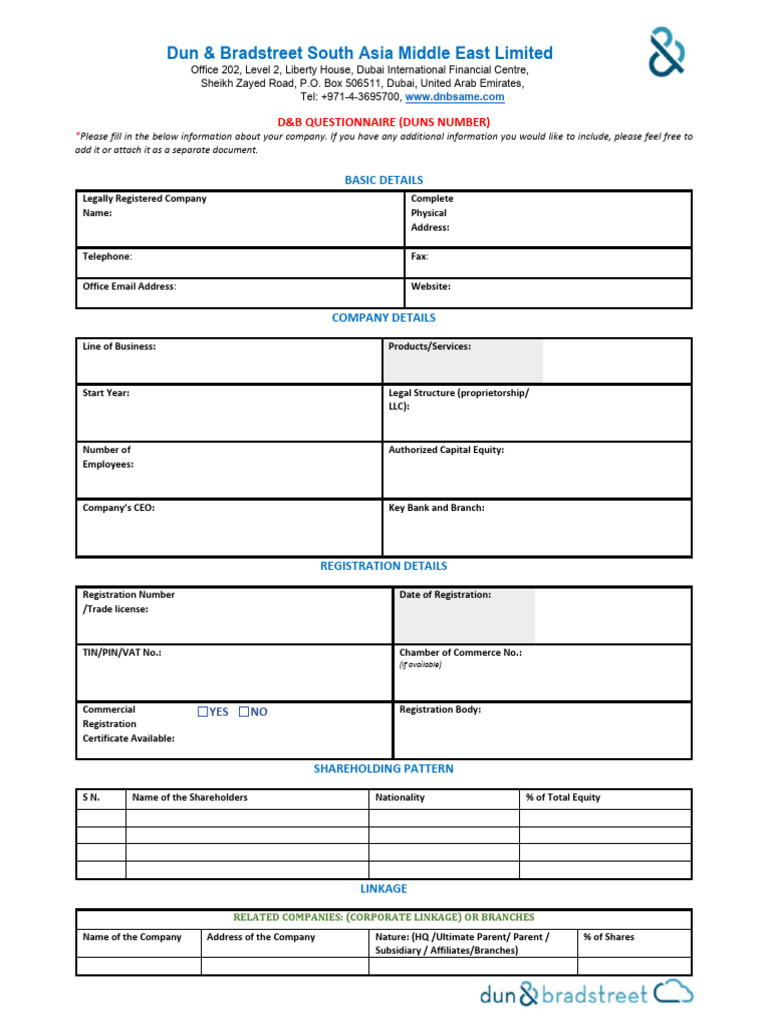 DUNS Questionnaire | PDF | Business | Corporations
