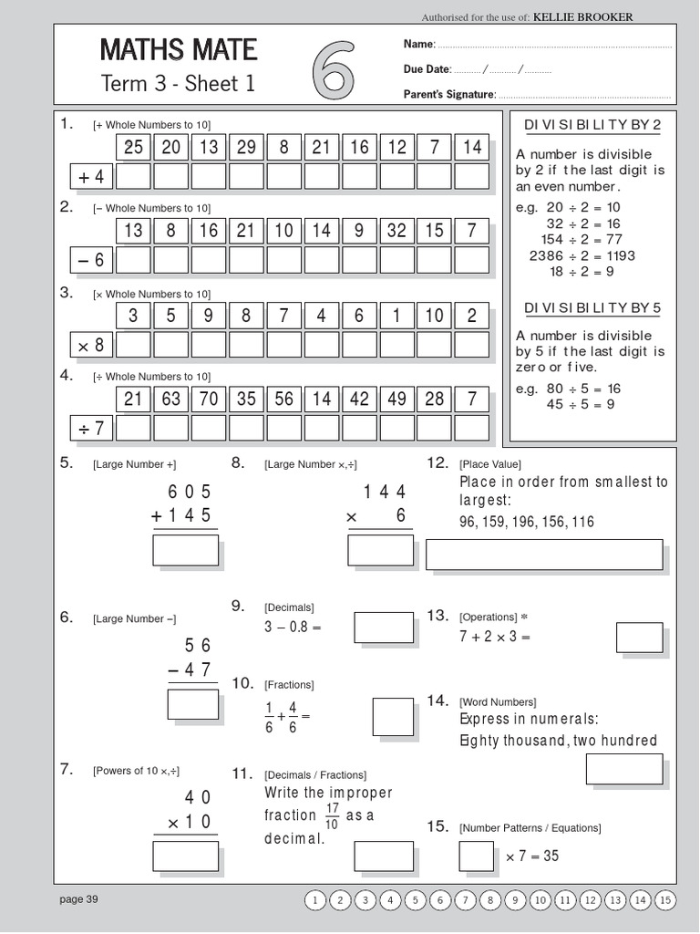 Maths Mate Term 3 Worksheets | PDF | Decimal | Numbers