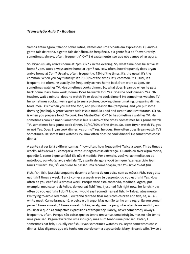 Routine - Aula7 | PDF | Workweek And Weekend