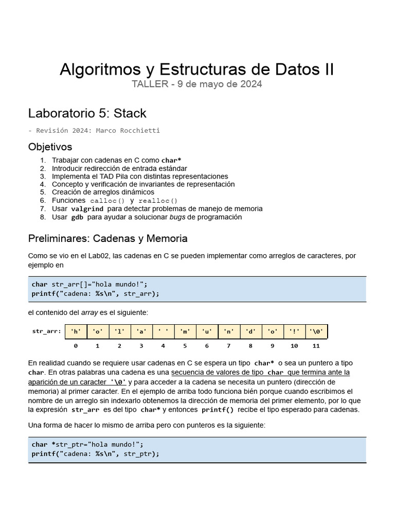 Lab05 2024 | PDF | Puntero (Programación de computadora) | Cadena ...
