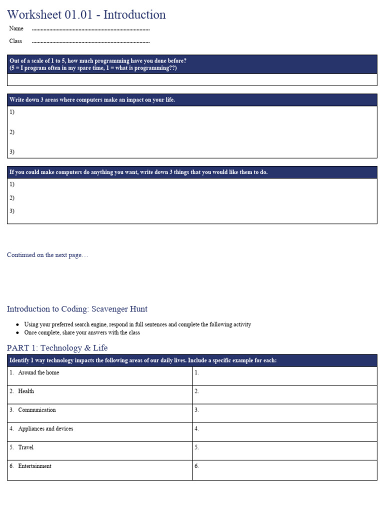 Worksheet 01.01 Introduction To Coding | PDF | Python (Programming ...