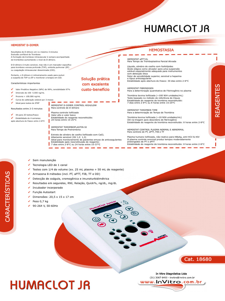 Coagulômetro Humaclot Junior - Guia Rápido | PDF | Coagulação | Trombose