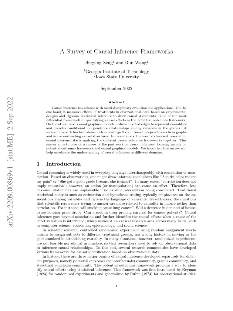 A Survey of Causal Inference Framework | PDF | Bayesian Network | Causality
