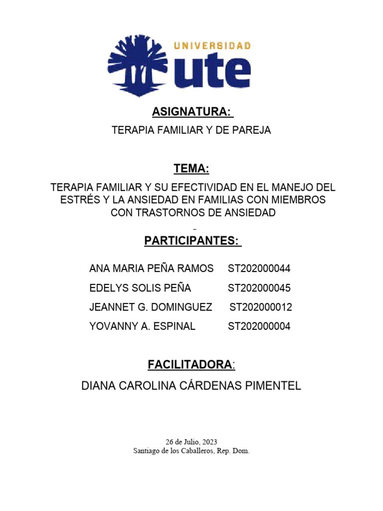Terapia Familiar y Su Efectividad en El Manejo Del Estrés y La Ansiedad ...