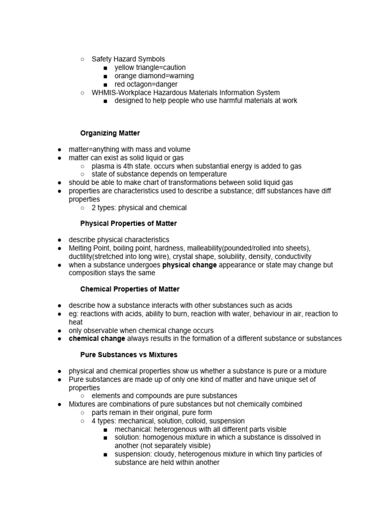 Matter and Chemical Change Unit Notes | PDF | Chemical Compounds ...
