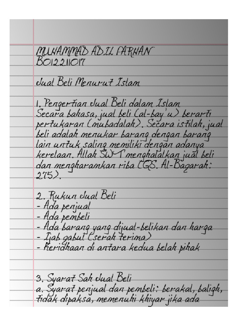 Muhammad Adil Farhan B1012211017 Materi Jual Beli Menurut Islam | PDF