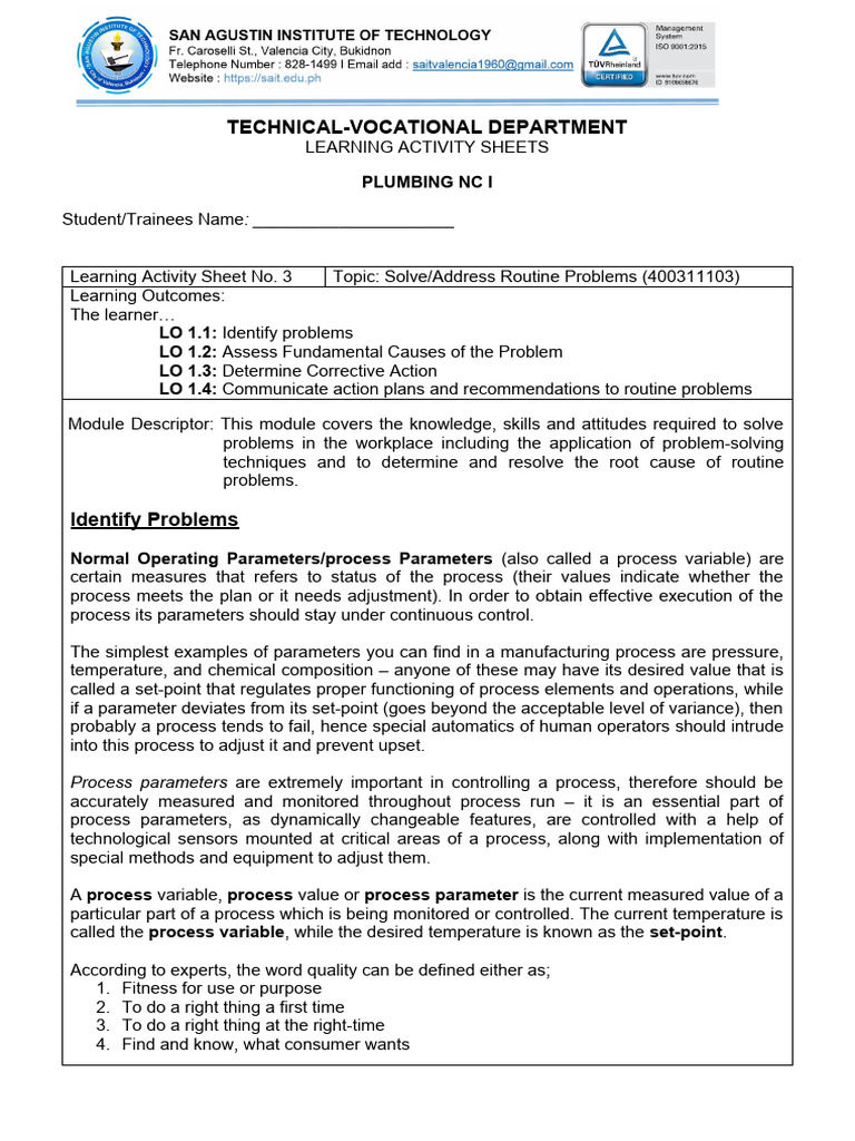Solve Address Routine Problems | PDF | Learning | Evaluation