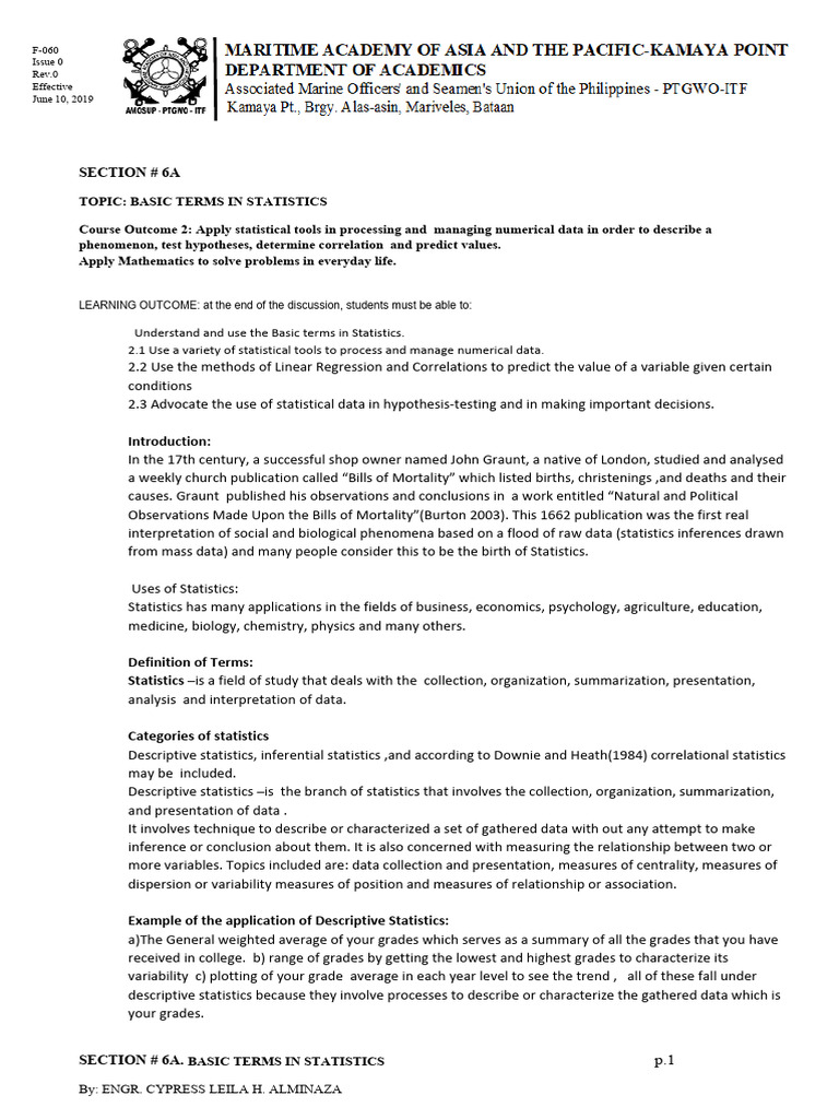 NGEC4 Section 6A STAT TERMS | PDF | Statistics | Level Of Measurement