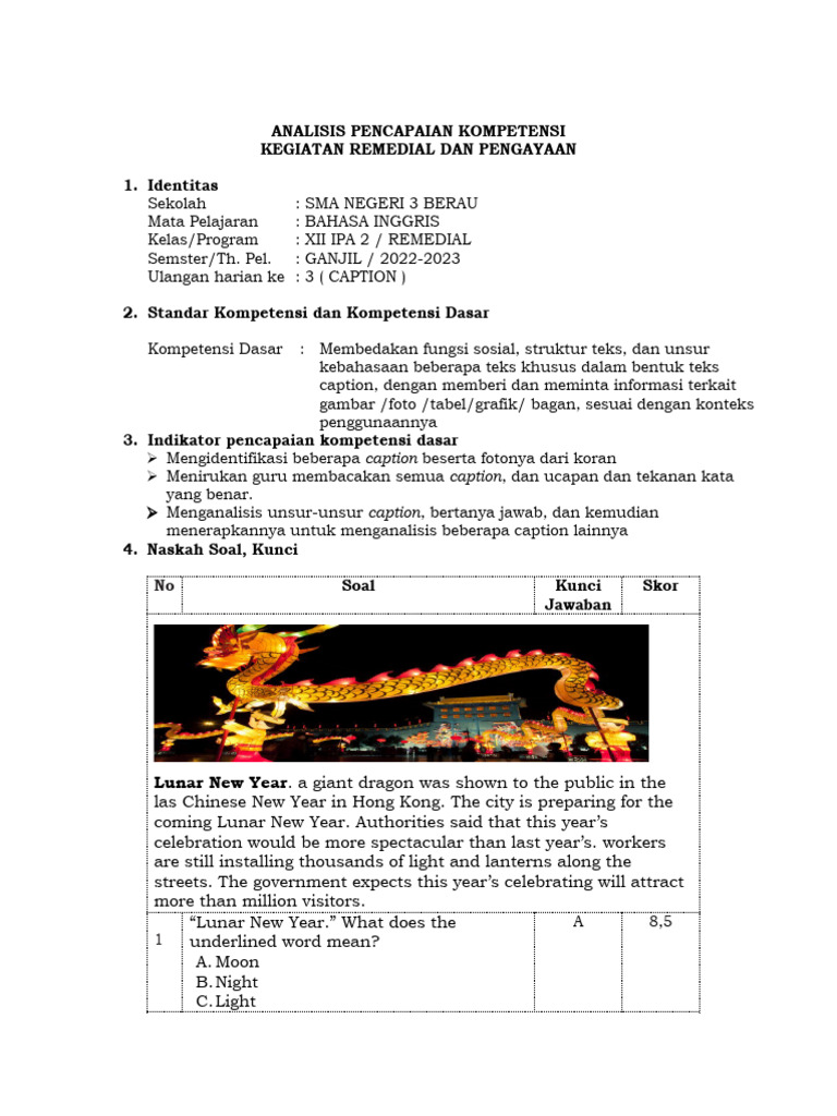 Analisis Pencapaian Kompetensi 3.3 Caption | PDF | Indonesia