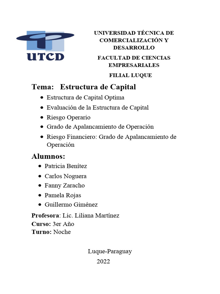 Estructura de Capital Óptima | PDF | Apalancamiento (Finanzas) | Business