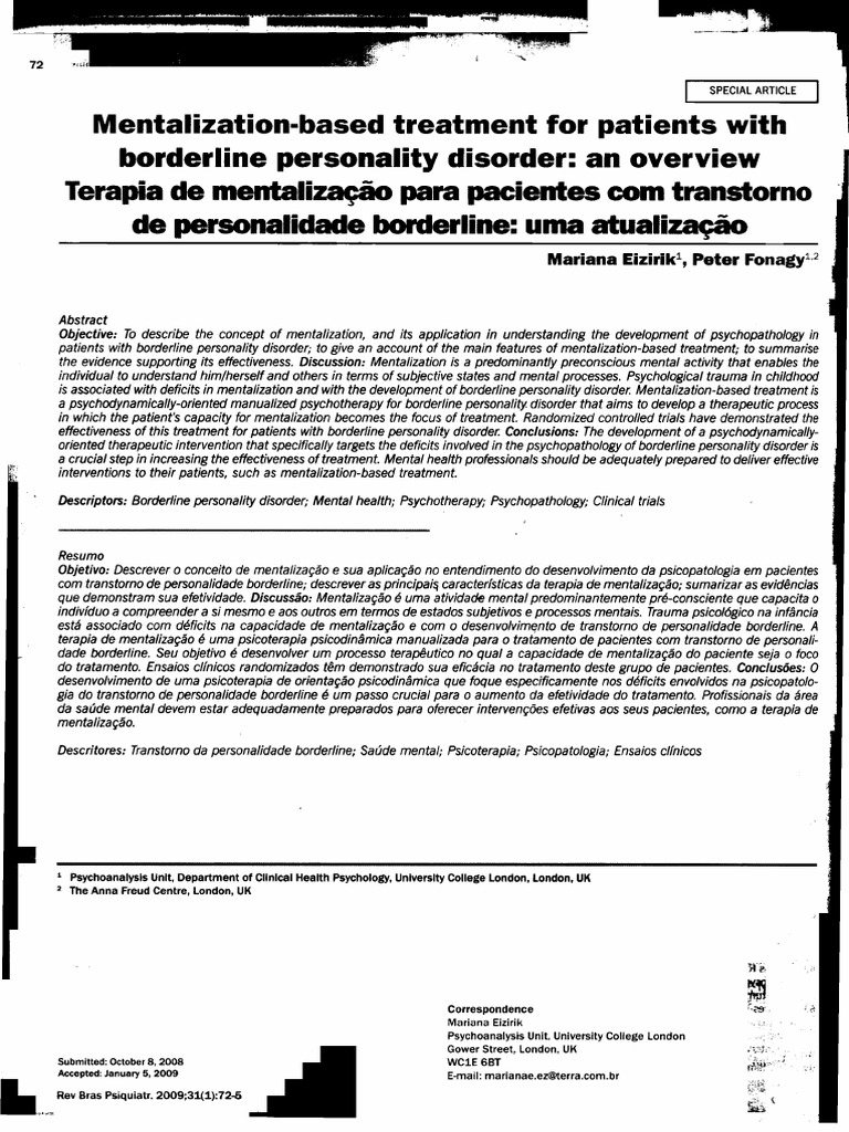 Mentalization - Based Treatment | PDF | Attachment Theory | Psychotherapy