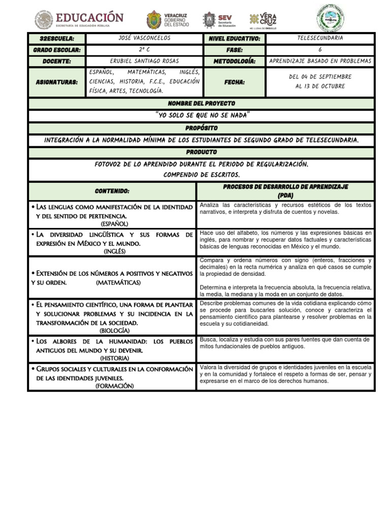 Proyecto de Aprendizaje en Telesecundaria | PDF | Maestros | Pensamiento