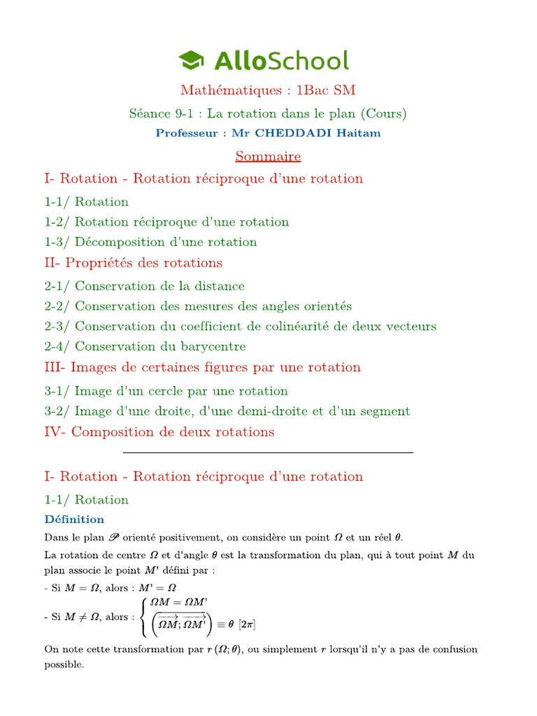 Seance 9 1 La Rotation Dans Le Plan Cours 3 | PDF