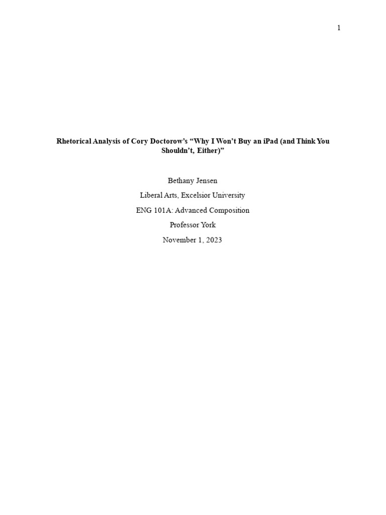 Sample Rhetorical Analysis APA2023 | PDF | I Pad | Apple Inc.