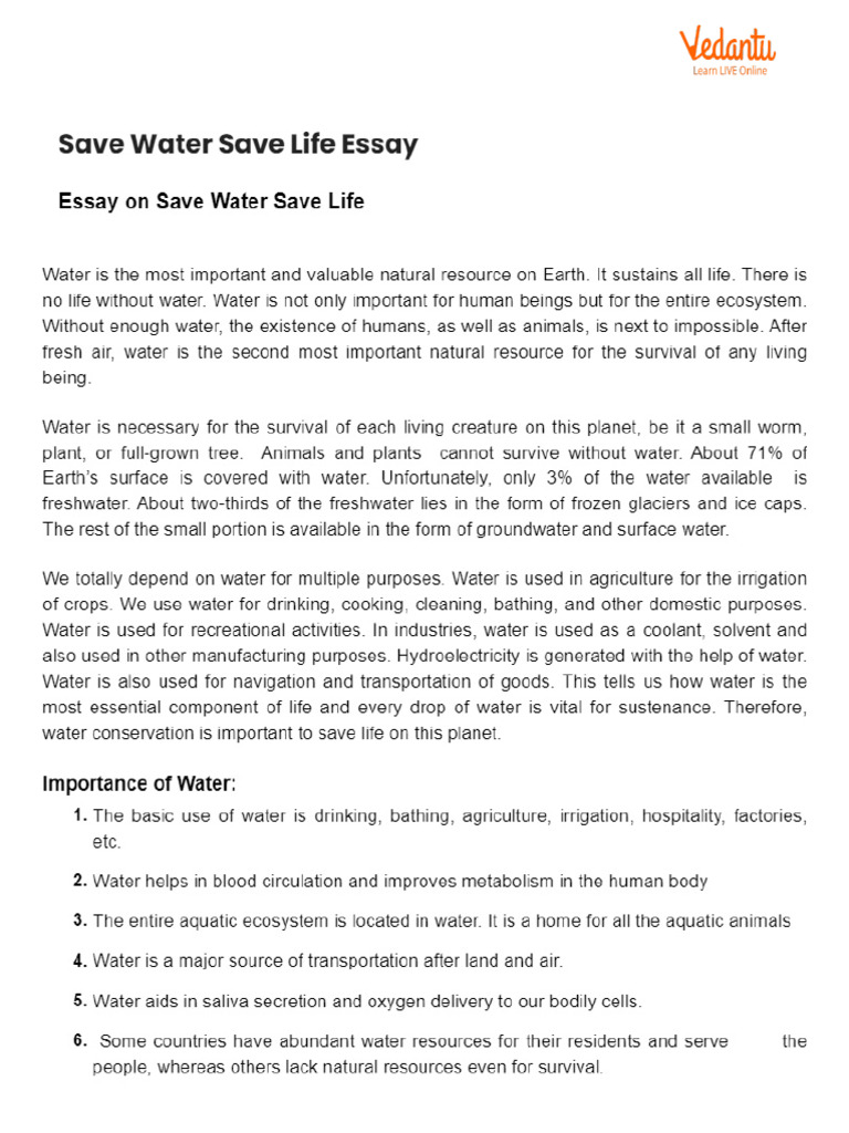 Save Water Save Life Essay | PDF