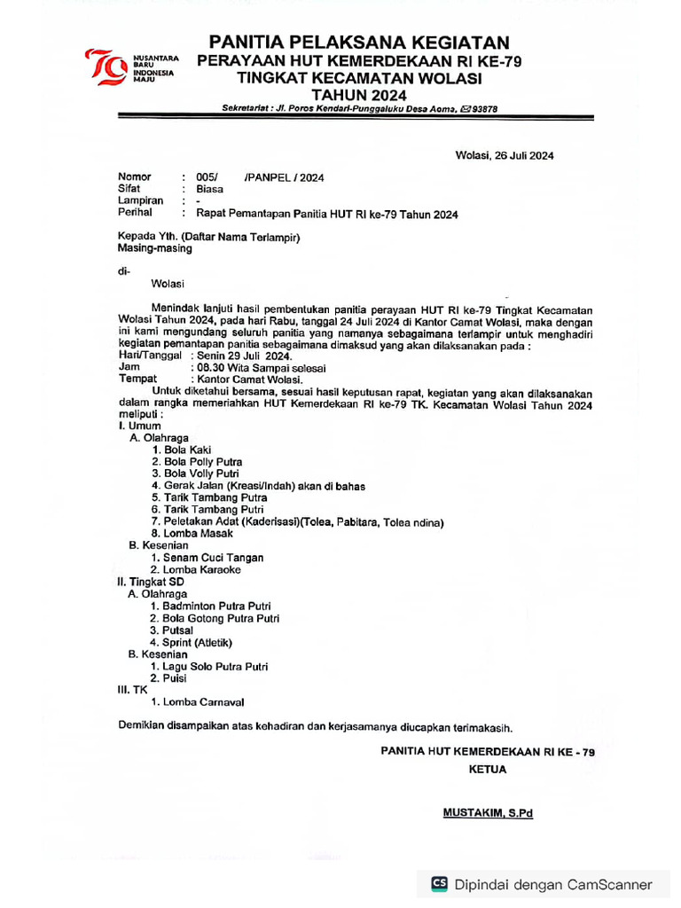 Undangan Panitia HUT RI Ke 79 THN 2024 | PDF