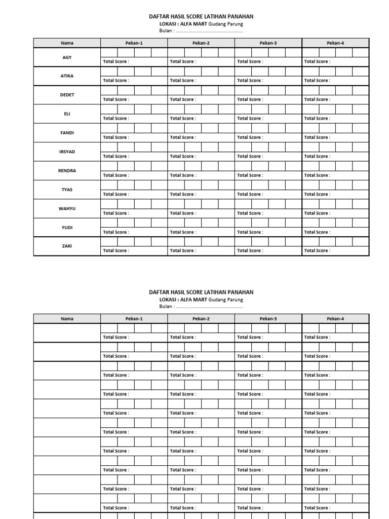 Absensi Latihan PANAHAN Dan SCORE SHEET | PDF | Games & Activities