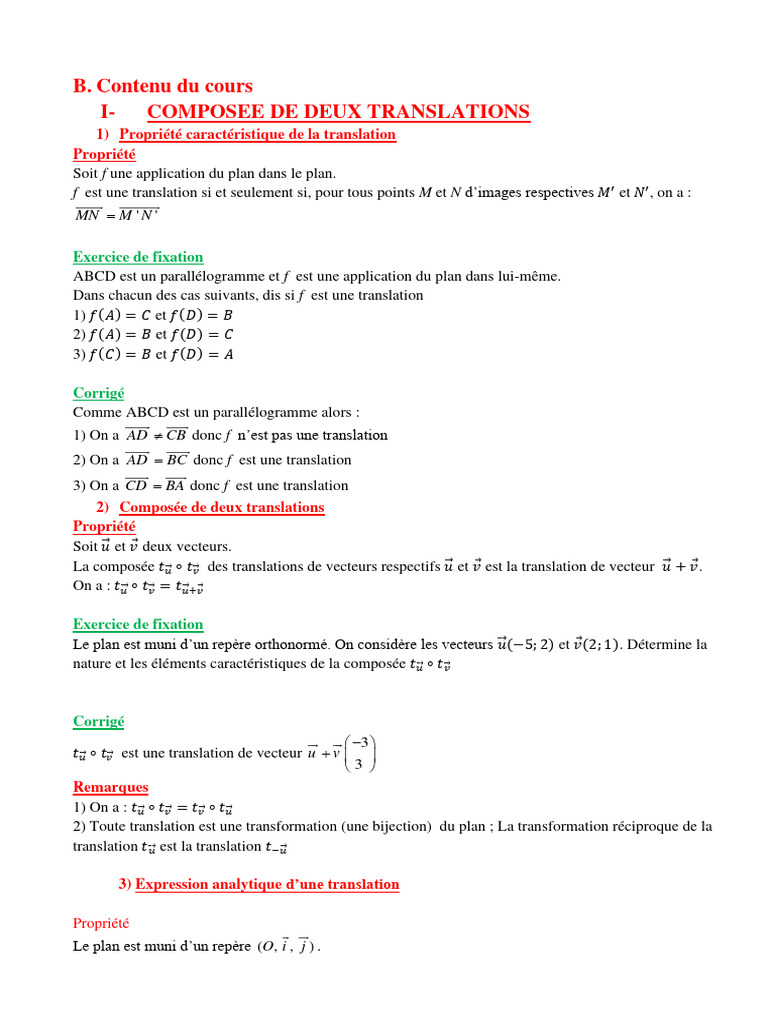 Transformations du plan : rotations et translations | PDF ...