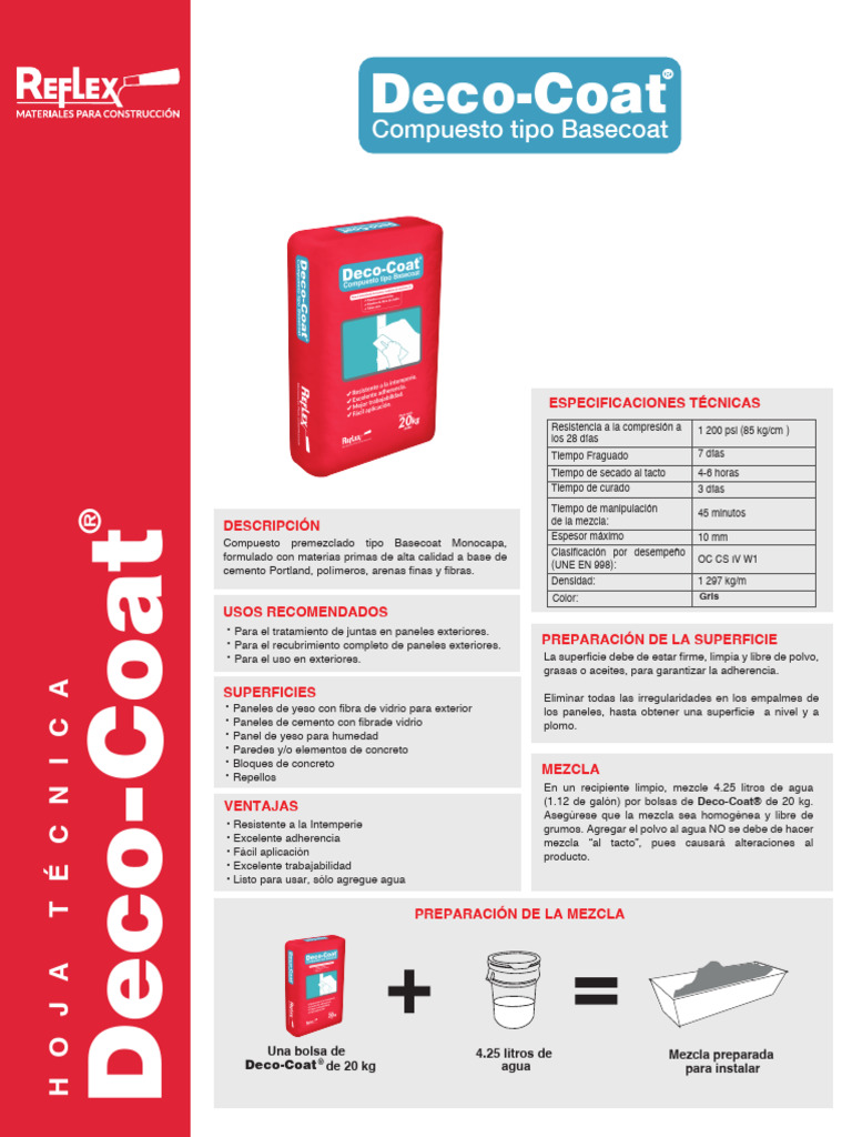 HojaTecnica DecoCoat 140623 | PDF | Hormigón | Cemento