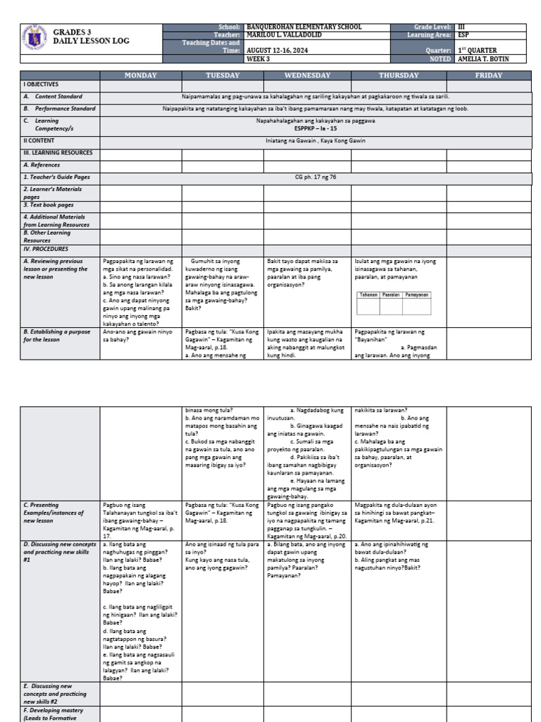 DLL - Esp 3 - Q1 - W2 | PDF