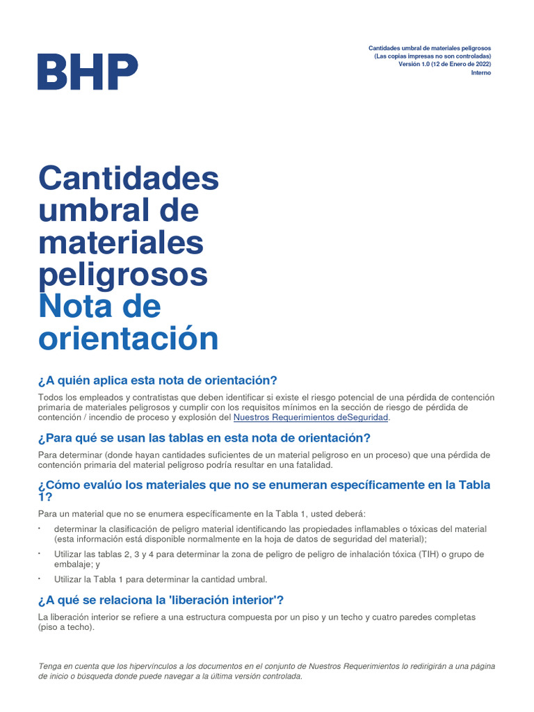 Safety - Threshold quantities of hazardous materials guidance note ...