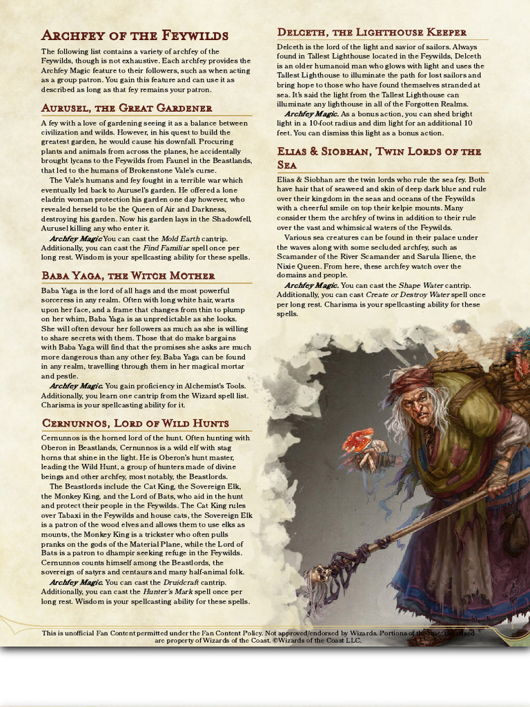 Archfey of The Feywilds - GM Binder | PDF | Fairies | Elf (Dungeons & Dragons)