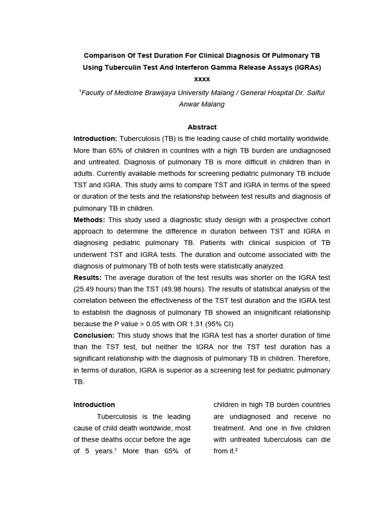 Comparison of Test Duration For Clinical Diagnosis of Pulmonary ...
